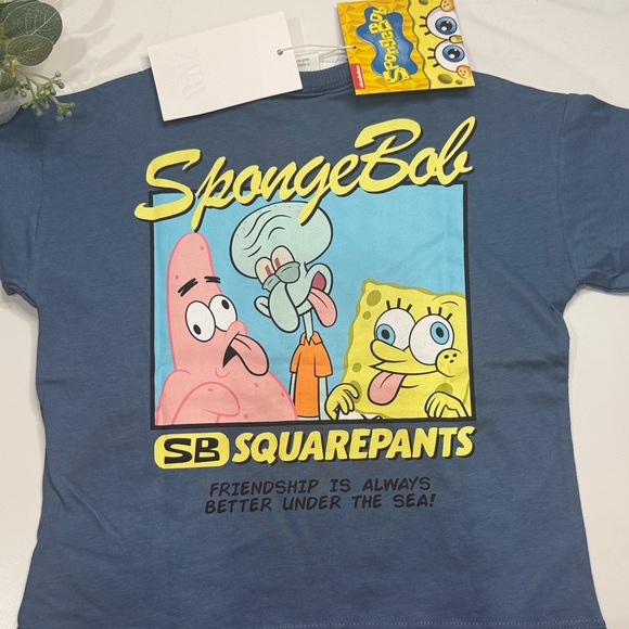 Zara | Shirts & Tops | Zara Spongebob Squarepants Kids Tshirt In Blue ...